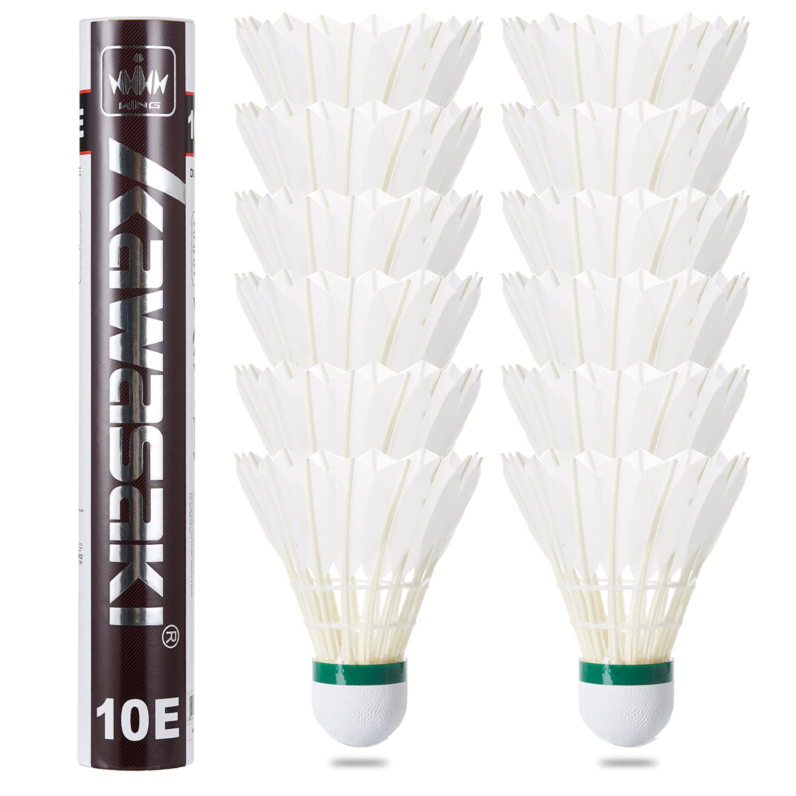 Badminton Birdies Badminton shuttlecocks 12 Pcs, Speed 77,Technology Double Durability,Kawasaki King 10E Excellent Ideal Goose shuttlecocks for Indoor and Outdoor Game