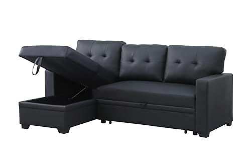 ERYE L-Shaped Corner Sleeper Sectional Sofa Modern PU Upholstered Sofa&Couch Convertible Sofabed W/Pull Out Sleep Couch Bed and Reversible Storage Chaise for Home Apartment Living Room Furniture Sets