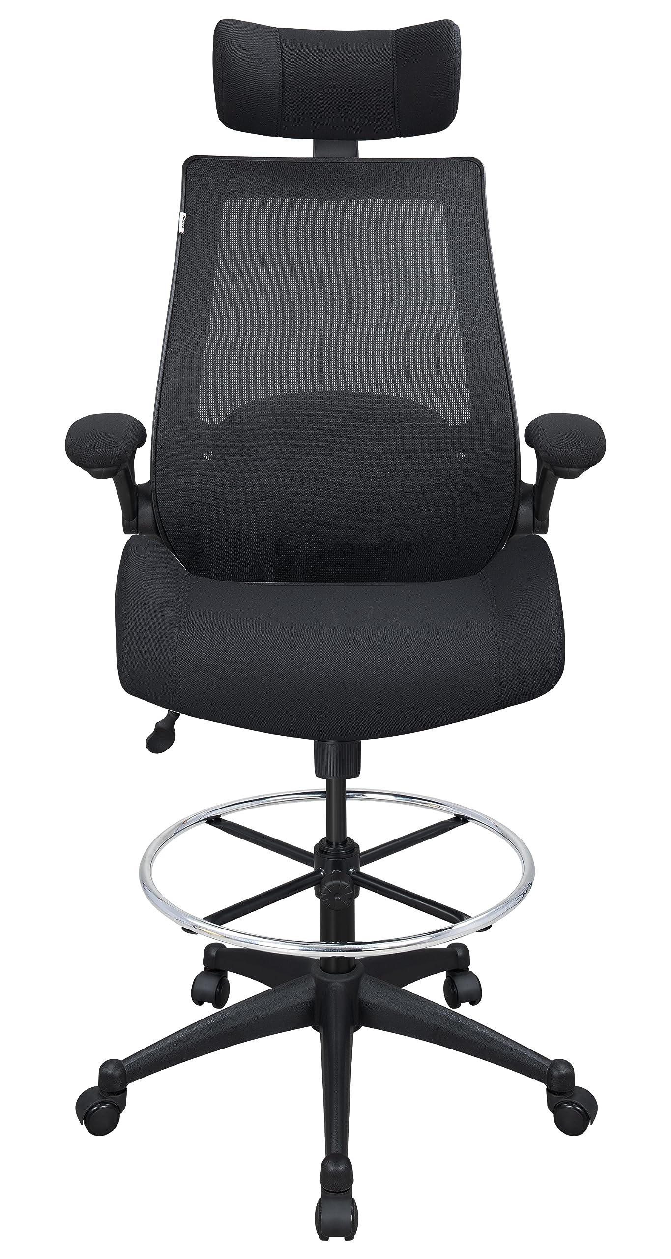 BOLISS 400lbs High-Back Mesh Ergonomic Drafting Chair,Tall Office Chair, Standing Desk Chair,Adjustable Headrest,with Flip-Up Arms,Lumbar Support Swivel Computer Task Chair-Black