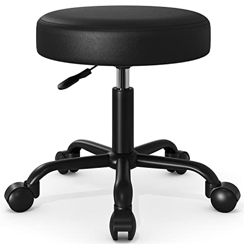 HOOMIC Rolling Stool Swivel Salon Shop Stool Chair Adjustable Drafting Stool Massage Spa Stool with PU Leather Cushioned in Blackβ¦
