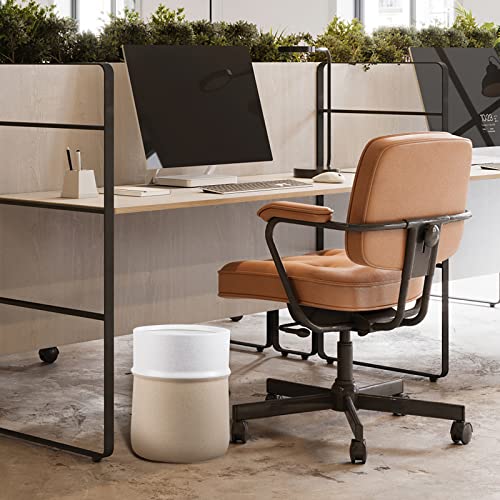 Decorative Round Small Trash Can Wastebasket, Garbage Container Bin for Bathrooms, Powder Rooms, Kitchens, Home Offices - Sand Glaze Non-Slip Design,Beige