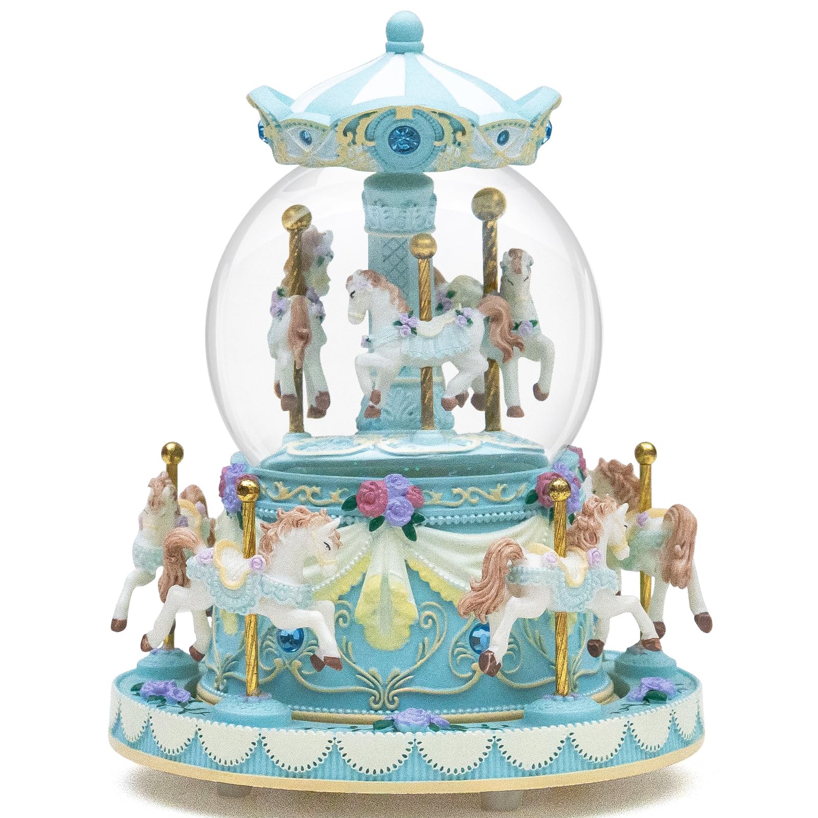 Mr.Winder Carousel Music Box Snow Globe Unicorn Horse Musical Boxes with Color Lights, for Girls Women Daughter,Gift for Anniversary Christmas Birthday