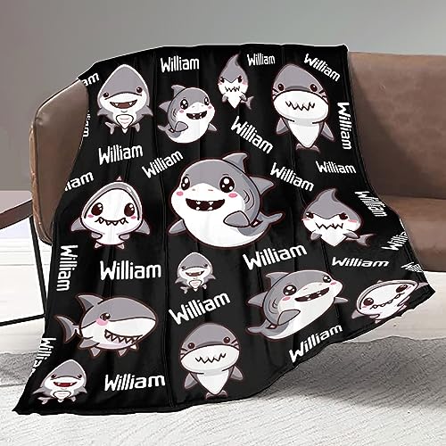 Cute Custom Shark Blanket,Personalized Gifts for Women Men, Soft Flannel Bed Throws Lightweight Plush Quilts for Bedroom Sofa Decoration 60"x80" for Adult