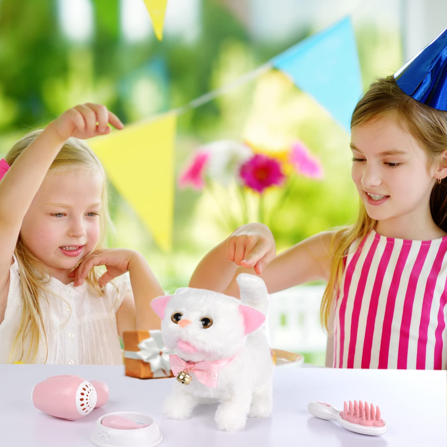 WorWoder Plush Electronic Interactive Cats That Move and Meow Walking Lifelike Interactive Toy Robot Kitten Pet Cute Stuffed Kitten for Girls Kids (White)