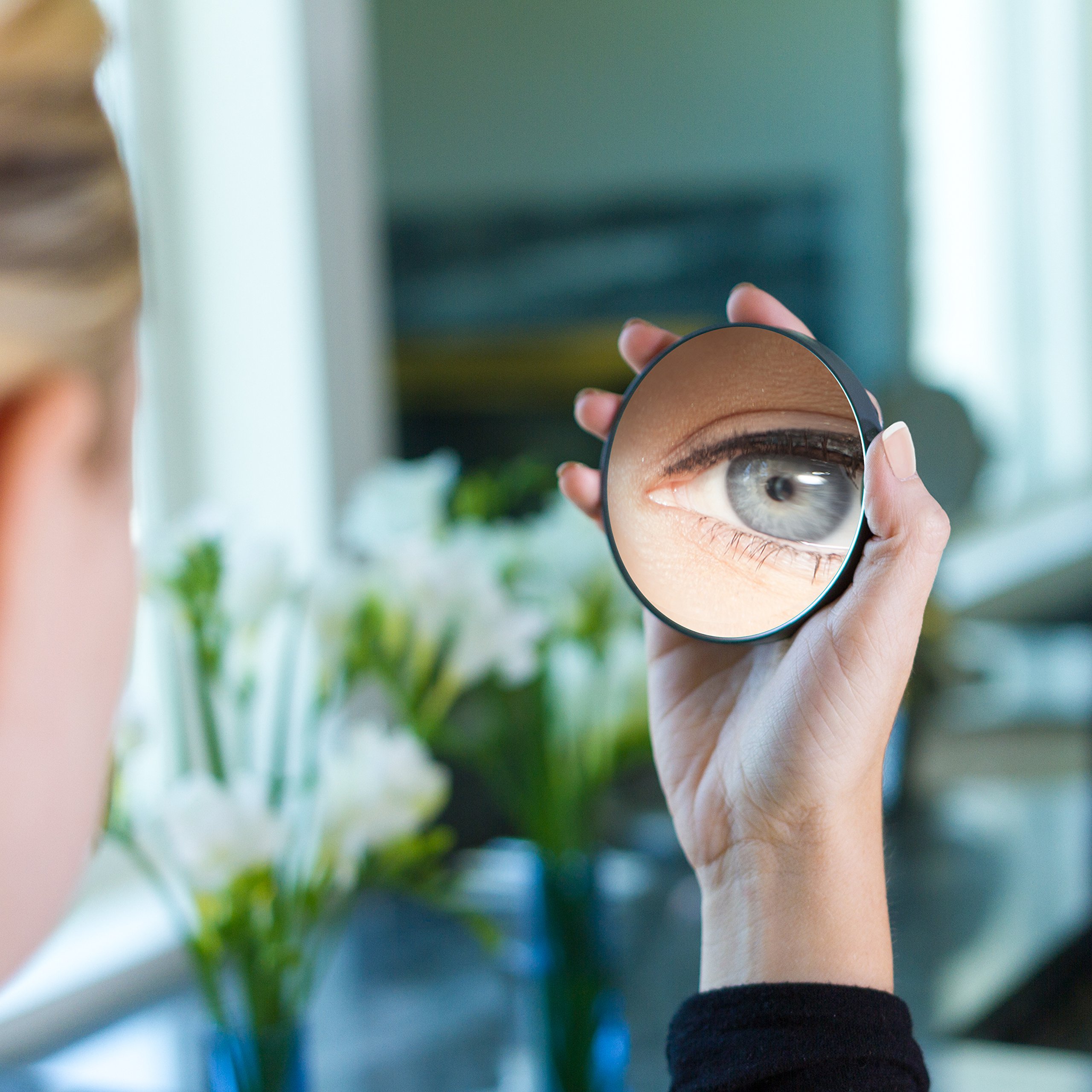 Zadro Compact 15X Magnification Travel Lightweight Portable Suction Cup Makeup Spot Mirror, Black, Black Finish