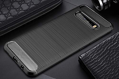 Grandcaser Case for LG V60 ThinQ 5G Ultra Slim Carbon Fiber TPU Soft Anti-Scratch Shockproof Protection Cover for LG V60 ThinQ 5G 6.8" -Black