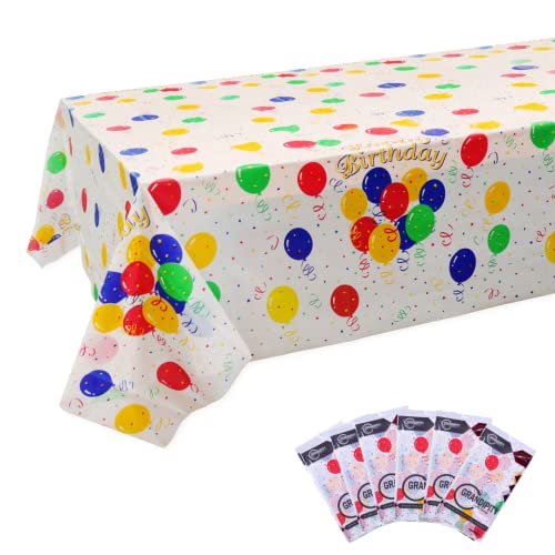 Grandipity New Happy Birthday 6 Pack Premium Disposable Plastic Picnic Tablecloth 54 Inch. x 108 Inch. Decorative Rectangle Table Cover