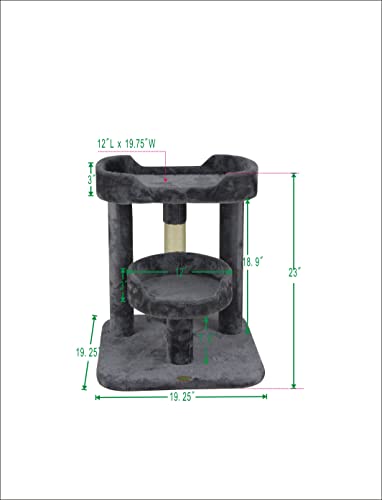 Go Pet Club 23" Cat Tree Scratcher Kitty Condo Kitten Furniture with Two Elevated Perch Beds and Large Base for Indoor Cats, Gray