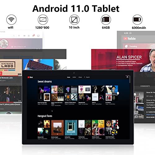BYANDBY 10 inch Tablets,Android 11.0 Tablets, 64GB ROM (512GB Expandable Storage) Quad Core Processor, IPS Touch Screen, 8MP Camera, WiFi, 6000mah Battery, (Black)