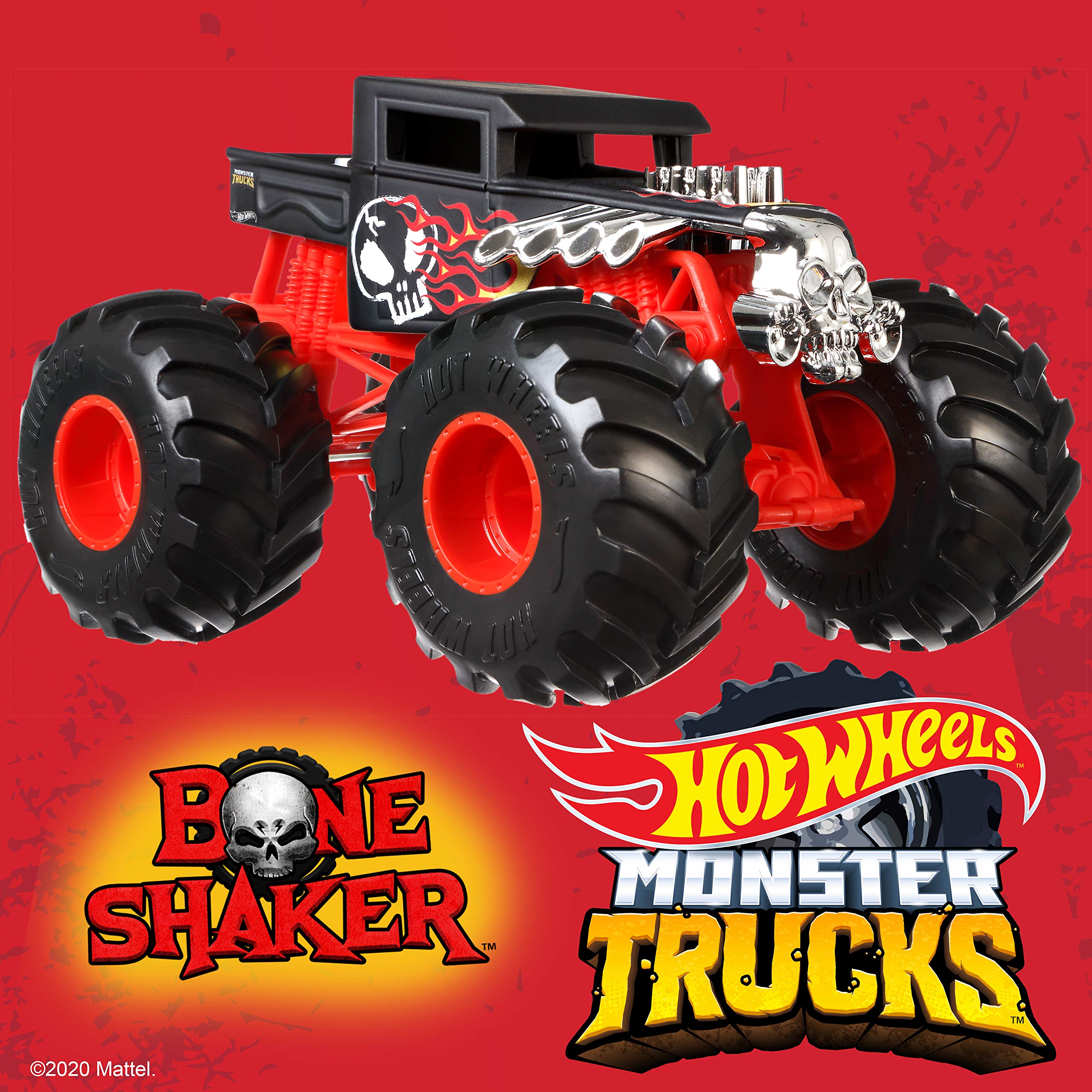 Hot Wheels Monster Trucks Bone Shaker die-cast 1:24 Scale Vehicle with Giant Wheels for Kids Age 3 to 8 Years Old Great Gift Toy Trucks Large Scales