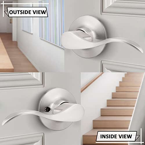 GOBEKOR 6 Pack Passage Lever Door Handle Brushed Nickel Wave Door Levers Interior Door Handles for Closet Keyless Indoor Door Locks