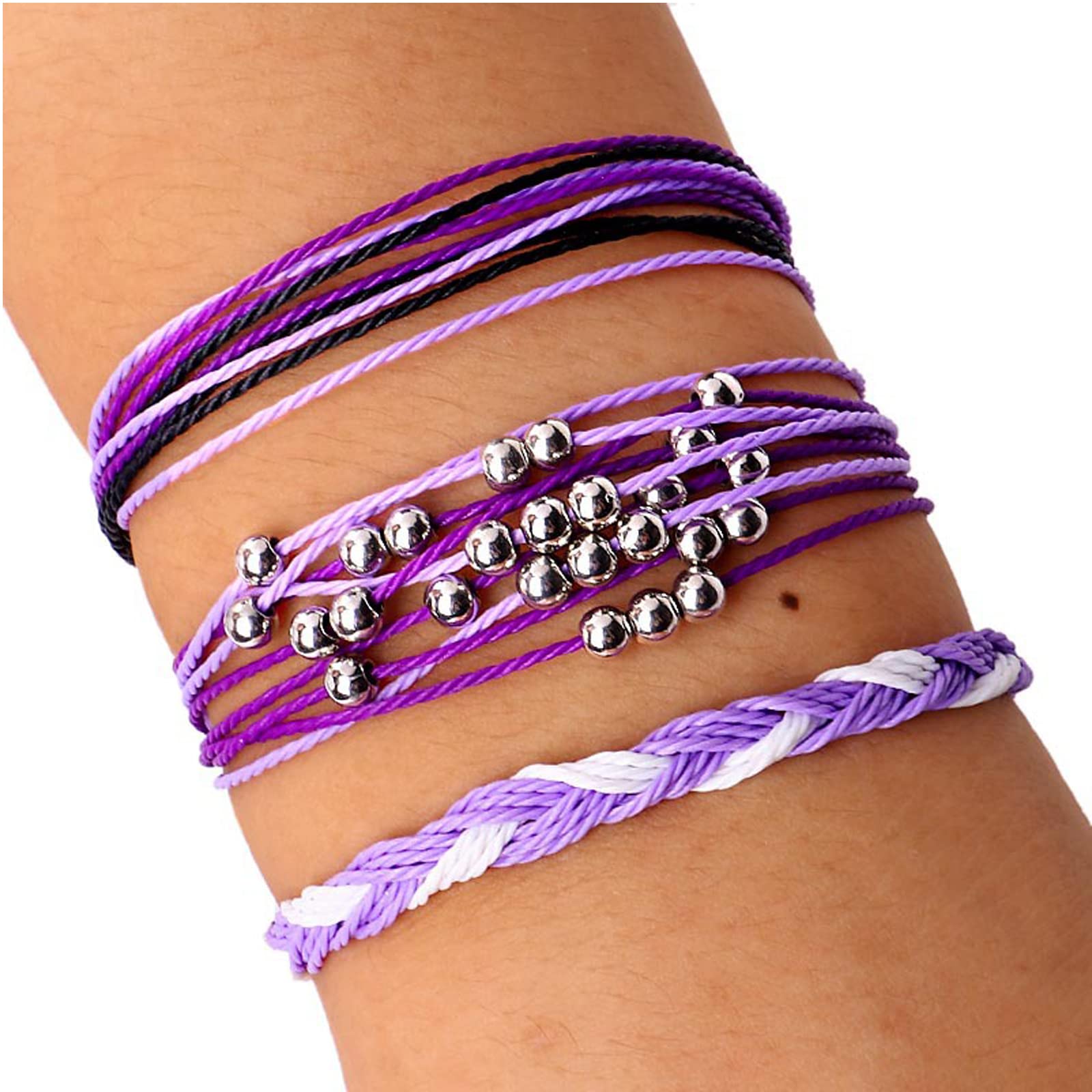 Bohemian Friendship Bracelet Set Beach Waterproof String Ocean Surfer Beaded Jewelry Adjustable Braided Rope String Cactus Bracelets Boho Stretch Handmade Woven Bracelets for Teen-purple