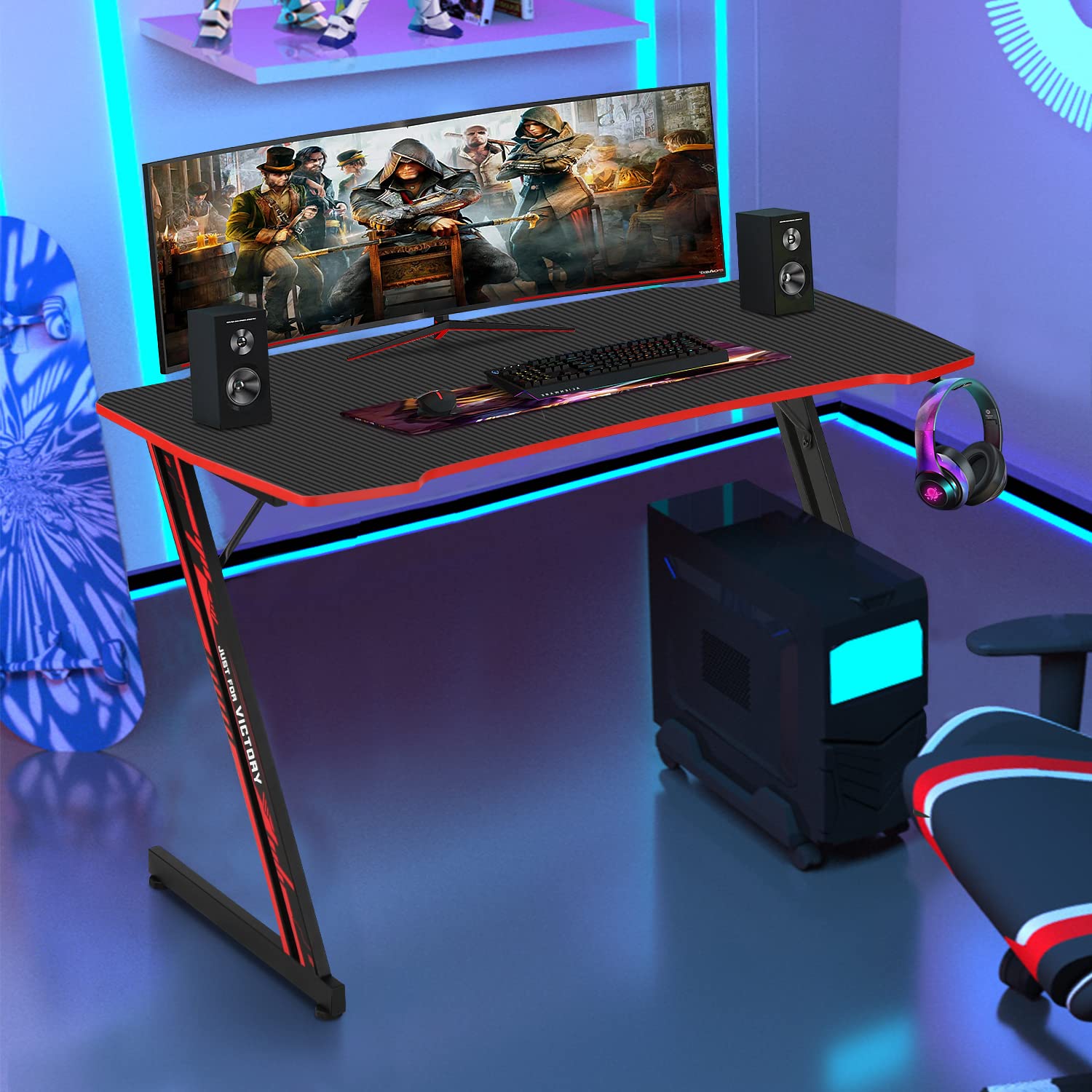 BestOffice 35"/39"/47" Computer Desk Z Shaped Workstation Ergonomic Table with Headphone & Home Office Chair Ergonomic Desk Chair Mesh Computer Chair with Lumbar Support Armrest Executive