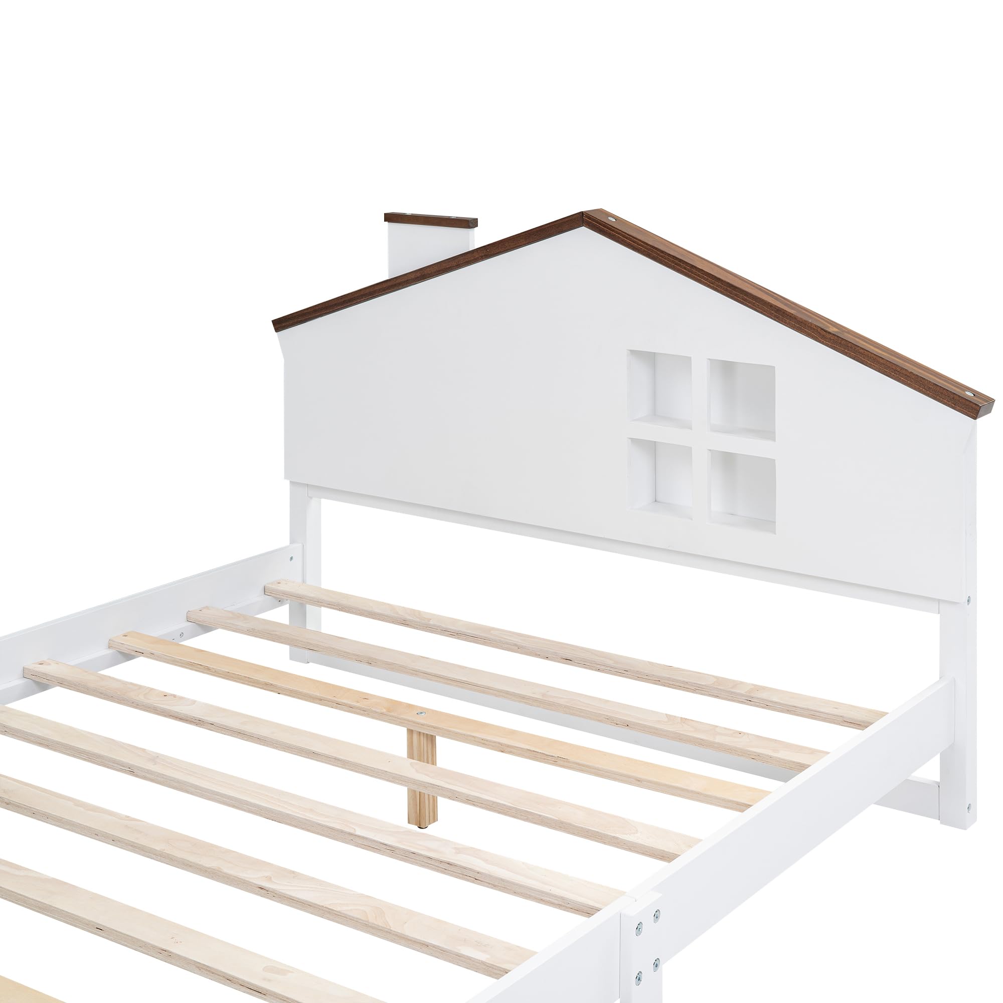 FIQHOME Full Size House Platform Bed,Wooden Kids Full Platform Bed Frame with LED Lights and Storage, Cute Single Full Led Bed for Girls Boys,No Box Spring Needed,White