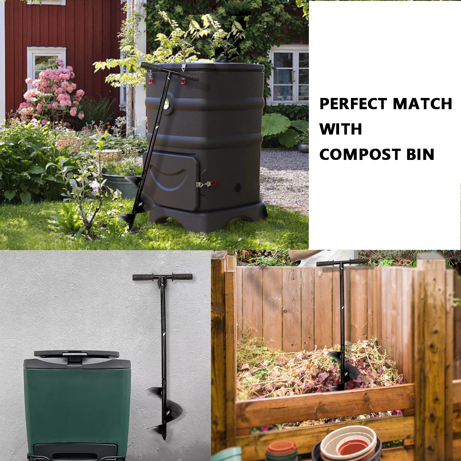 Compost Turning Tool Compost Stirring Tool,Compost Turning Bar 33.4inch,Manual Compost Aerator Tool Turner and Mixing Tool for Outdoor Compost Tumbler Bins,Composting Accessories (Black-33.4IN)