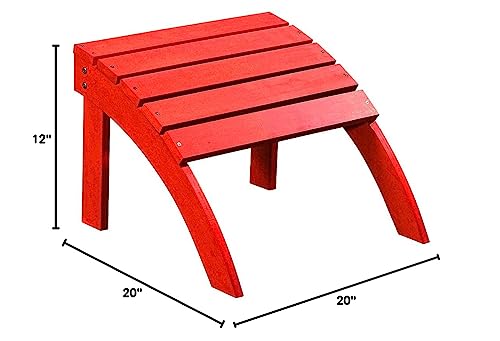 PolyTEAK Outdoor Ottoman, Real Wood Look abd Feel, All-Weather Outdoor Patio Adirondack Foot Stool, Outdoor Firepit Foot Rest for Adirondack Chairs (Red)