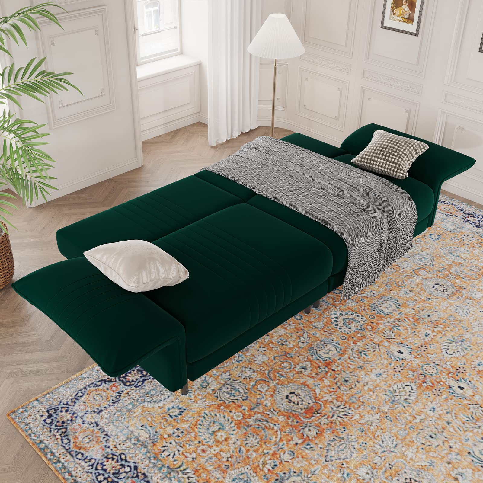 Belffin Velvet Futon Sofa Bed Convertible Futon Couch Split Back Upholstered Modern Sleeper Sofa Emerald Green
