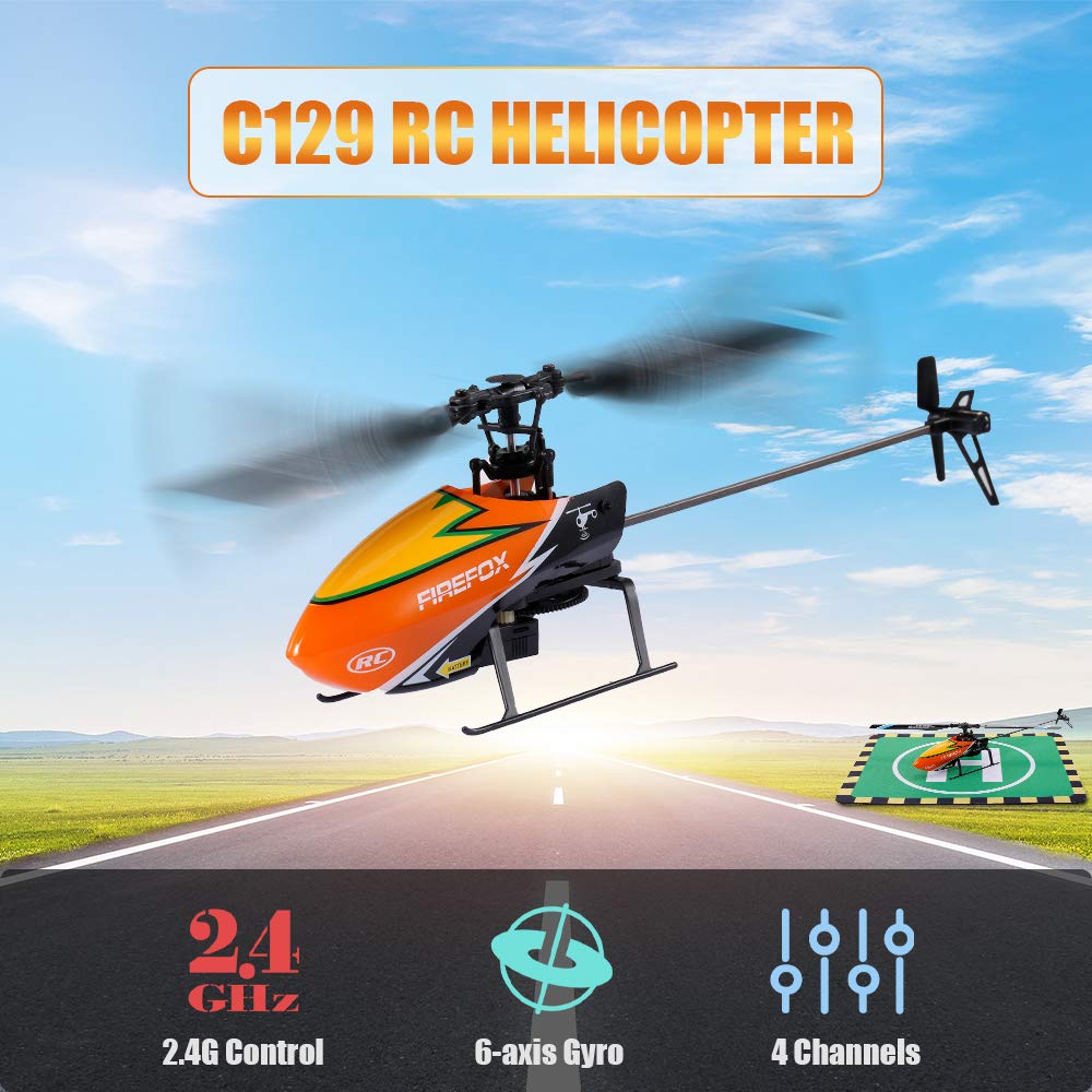 GoolRC C129 RC Helicopter for Adults and Kids, 4 Channel 2.4Ghz Remote Control Helicopter with 6-Axis Gyro, Aileronless RC Aircraft with Altitude Hold and 3 Batteries (Orange)