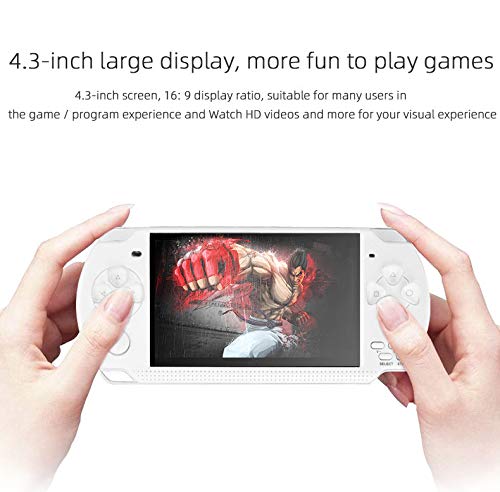 LKTINA 8GB 4.3’’ 1000 LCD Screen Handheld Portable Game Console, Media Player with Camera Built in 1200+Real Video Games, for gba/gbc/SFC/fc/SMD Games, Best Gift for Kids and Adults -White