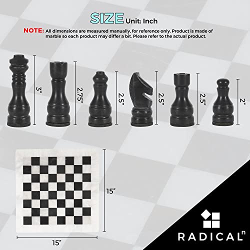 RADICALn 15 Inches Large Handmade White and Black Weighted Marble Full Chess Game Set Staunton and Ambassador Style Marble Tournament Chess Sets for Adults