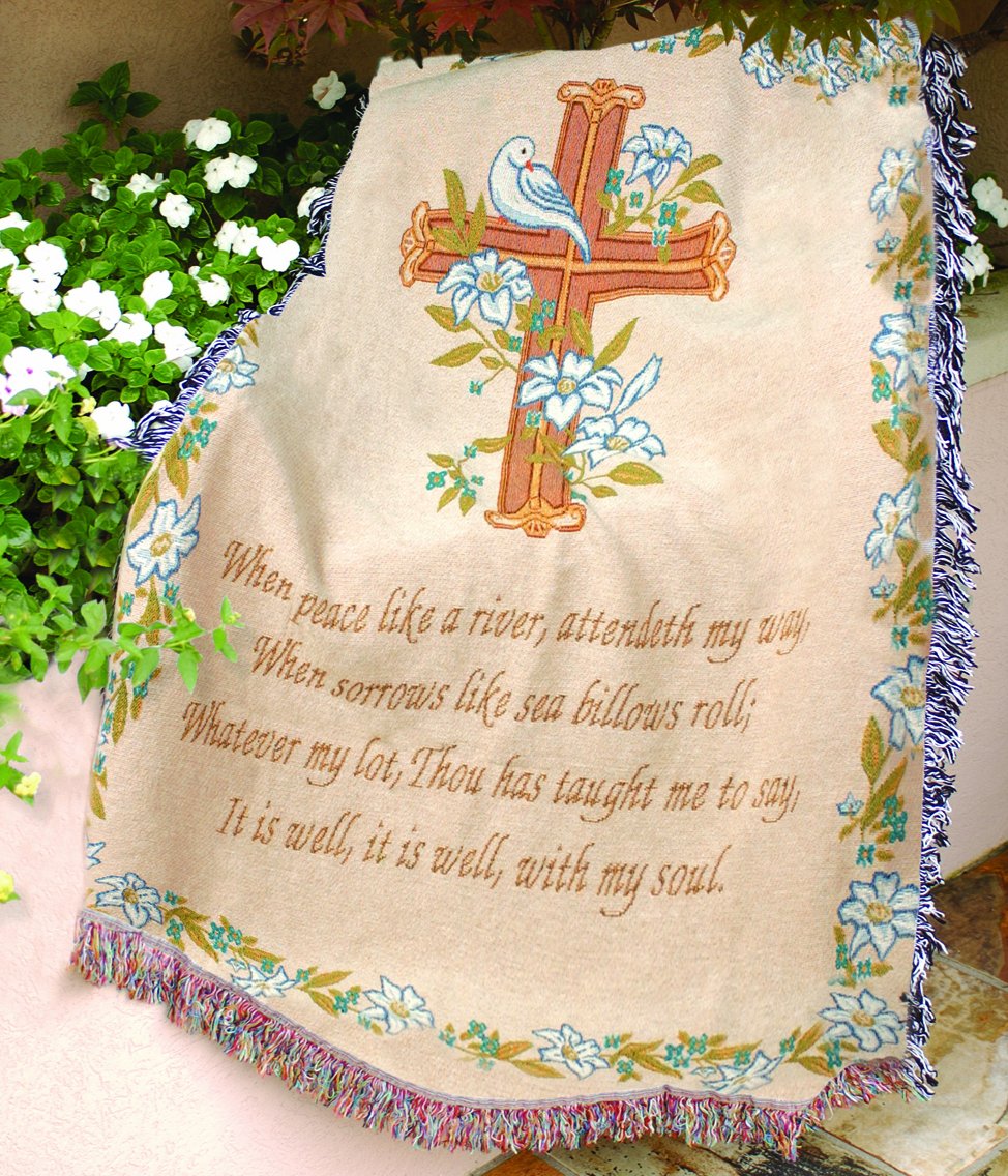 Manual Inspirational Collection Tapestry Throw with Verse, It Is Well With, 50 X 60-Inch