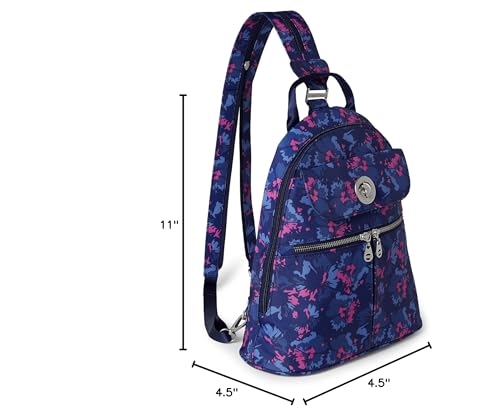 Baggallini Naples Convertible Small Daypack Sling Crossbody, Navy Garden