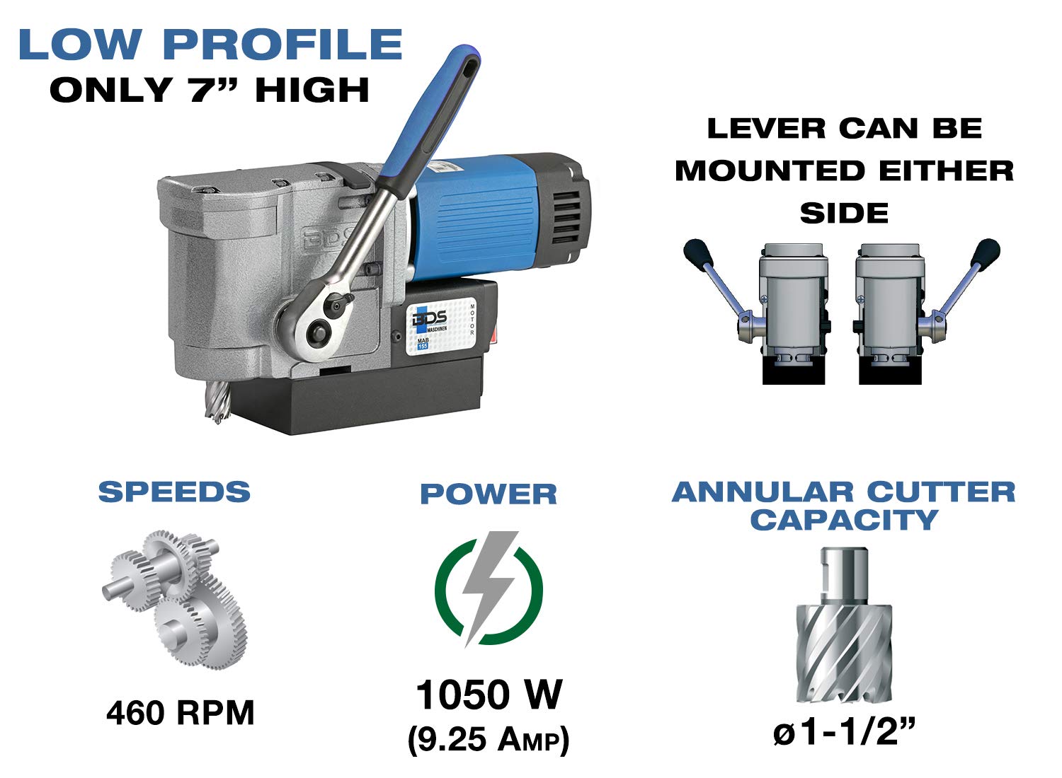 C.S. Unitec MAB 155 Portable Magnetic Drill Press | 1050W 1-Speed Benchtop Power Drill Machine w/up to 1-1/2" Diameter