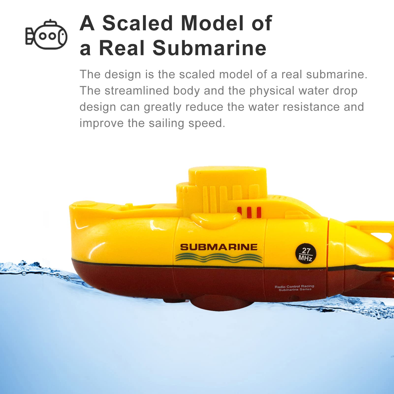 GoolRC Mini RC Submarine Remote Control Boat Waterproof Diving Toy Gift for Kids Boys and Girls (Yellow)