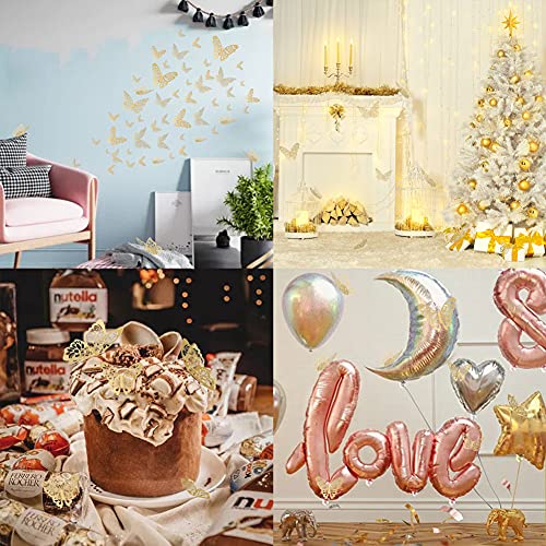 Butterfly Wall Decor Sticker Wall Decal, 48 Pcs Gold 3D Art Removable Mural Decoration DIY Flying Decor for Kids Bedroom Home Party Nursery Classroom Offices Décor (6)…