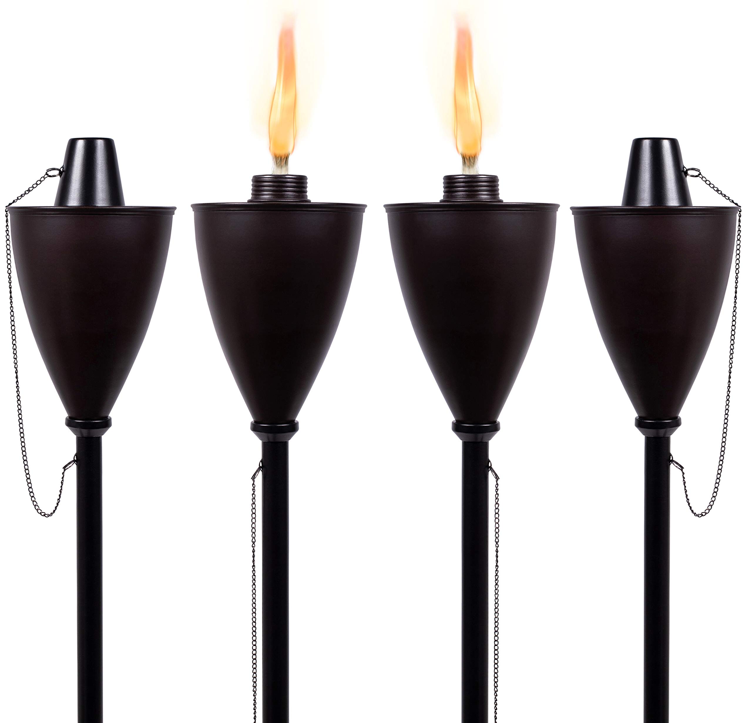 BIRDROCK HOME 4 Pack Outdoor Wide Conical Torches - Oil Rubbed Bronze - Flame Light Torch - Backyard Garden Patio Lighting - Metal Lamp - Decorative Urban Lantern
