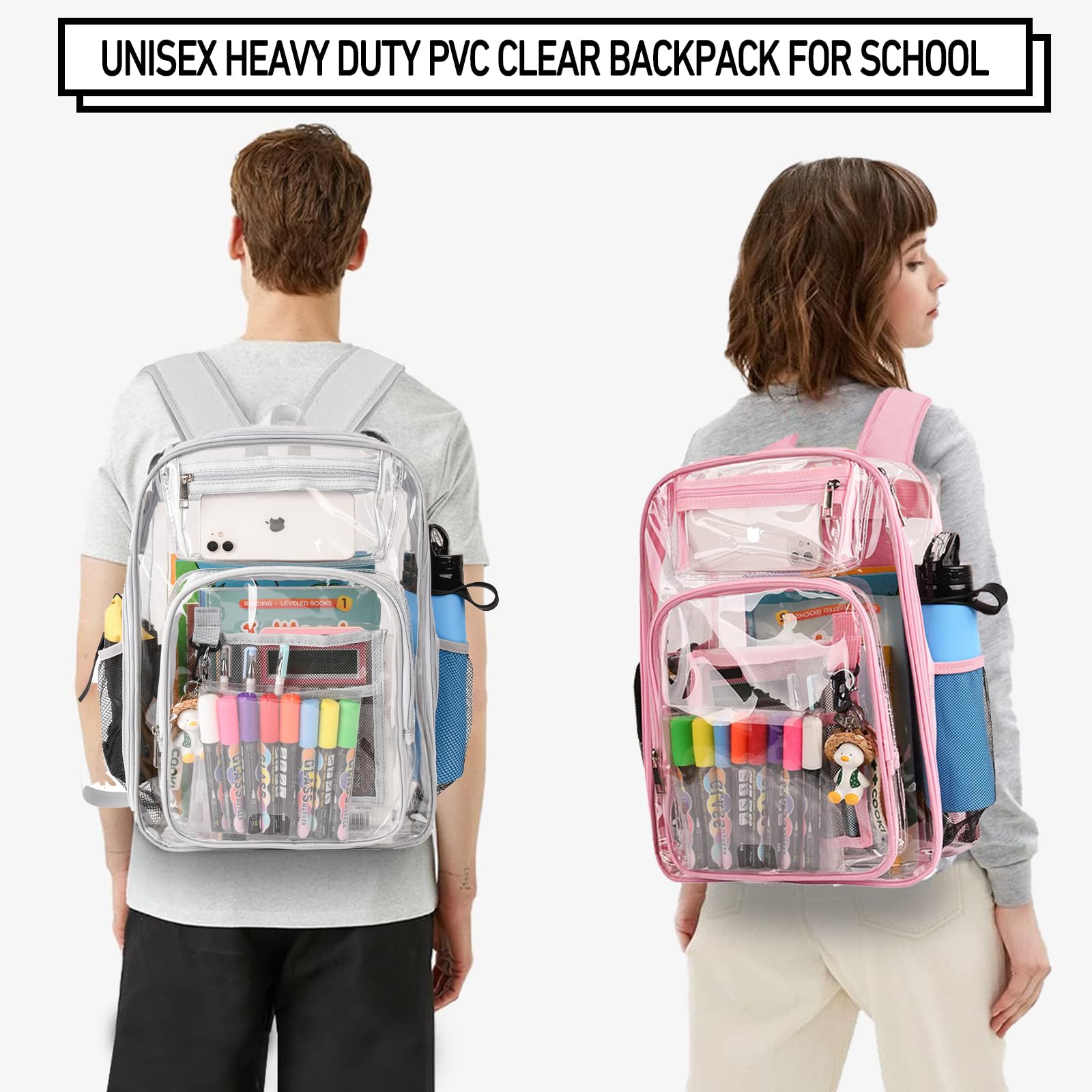 Birity Clear Backpack Heavy Duty,Large PVC Transparent Backpack,See Through Book Bag,Transparent Backpack For Teenager and Adults,Clear Bookbag for School,Sports,Work,Travel, College