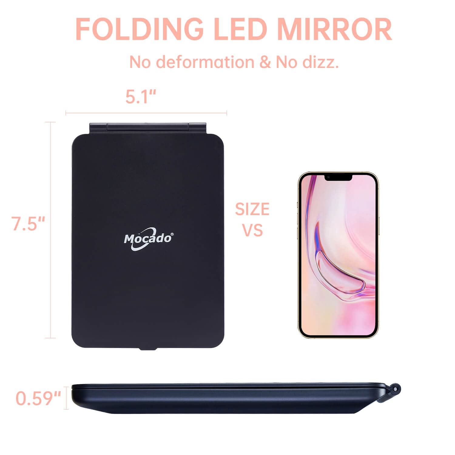 Foldable Double Sided Tabletop Mirror - Rechargeable Lighted Magnifying Mirror 10 X and 1X,3 Colors Light - Adjustable Foldable Handle for Makeup/Travel and Blackhead Removal.