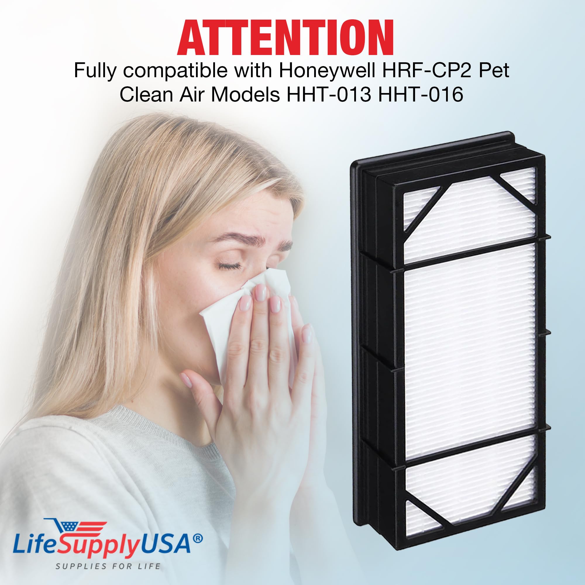 LifeSupplyUSA HEPA Filter Replacement and 2 Odor Pre-Filters Compatible with Honeywell HRF-CP2 Pet Clean Air Models HHT-013 HHT-016
