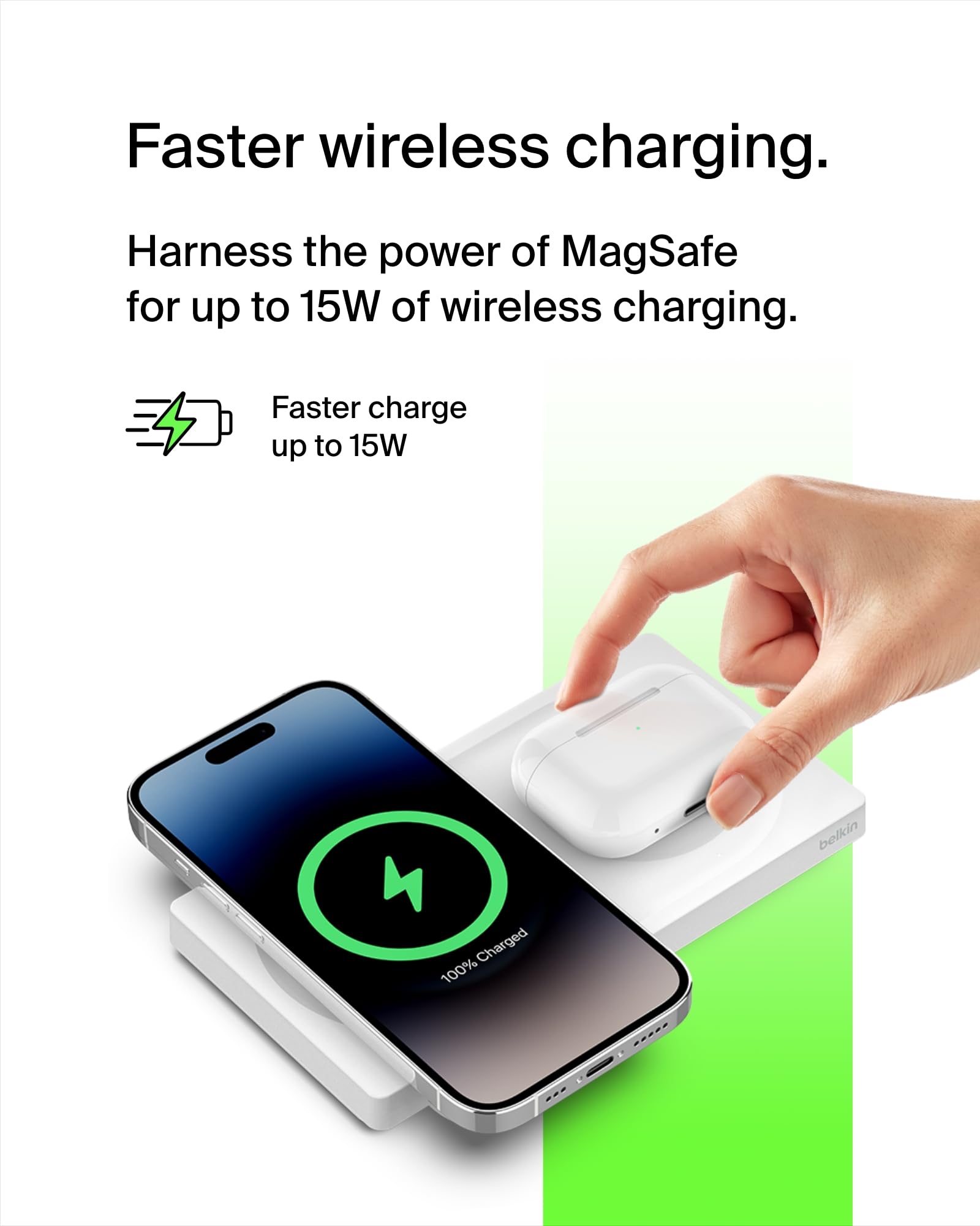 Belkin MagSafe 3-in-1 Wireless Charging Stand (Older 2021 Release) for Apple Watch, iPhone Series, AirPods - White