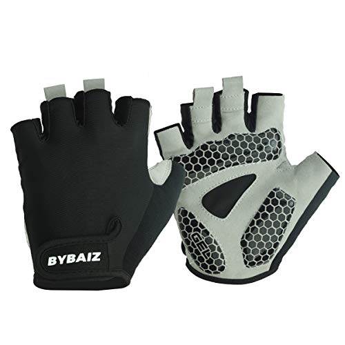 BYBAIZ Mountain Bike Fingerless Gloves Men Black Blue Workout Biking Women Gym Motorcycle Cycling Gloves (Large－Black)