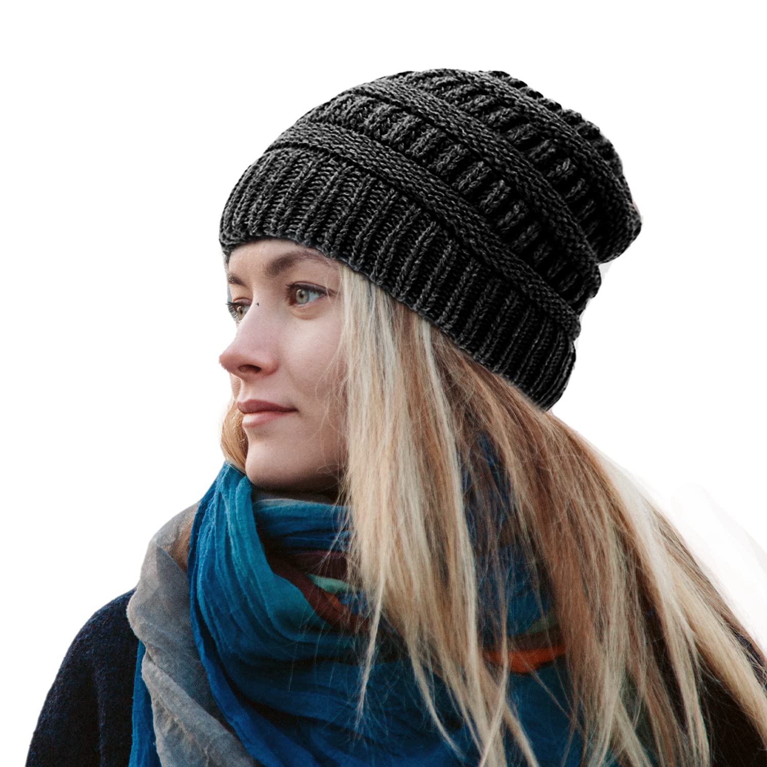 BELTONI Winter Cable Knit Beanie, Warm and Soft Hat Cap for Women, Frizz-Free with Satin Lining Black