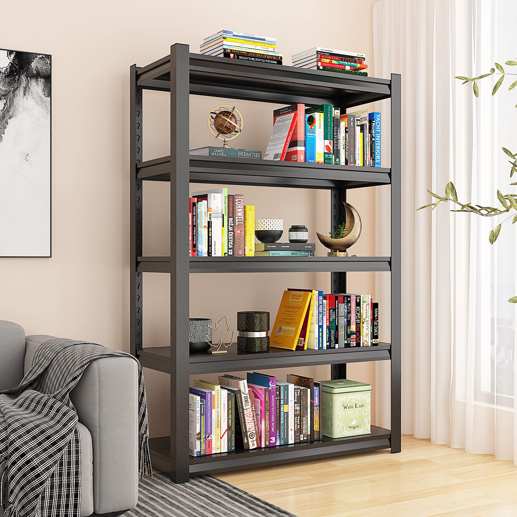 BYNSOE Garage Shelving Heavy Duty Storage Shelves for Garage Storage Rack Adjustable 5 Tier Metal Shelving Basement Garage Storage Shelves (5-Tier)