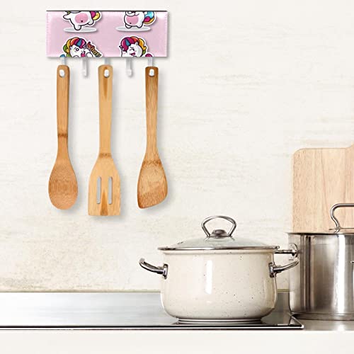 Cute Lovely Pink Unicorn Baby Rack Organizer with 5 Hooks Wall Bathroom Kitchen Shelf Rack Multifunctional Storage Shelf
