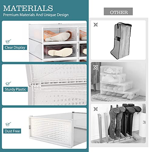 EazeHome Boot Box, Boot Storage, Boot Storage Solutions, 8 Pack Plastic Boot Storage Boxes, Stackable Storage Bins, Tall Boot Storage, Boot Storage Boxes for Tall Boots, Under Bed Boot Storage