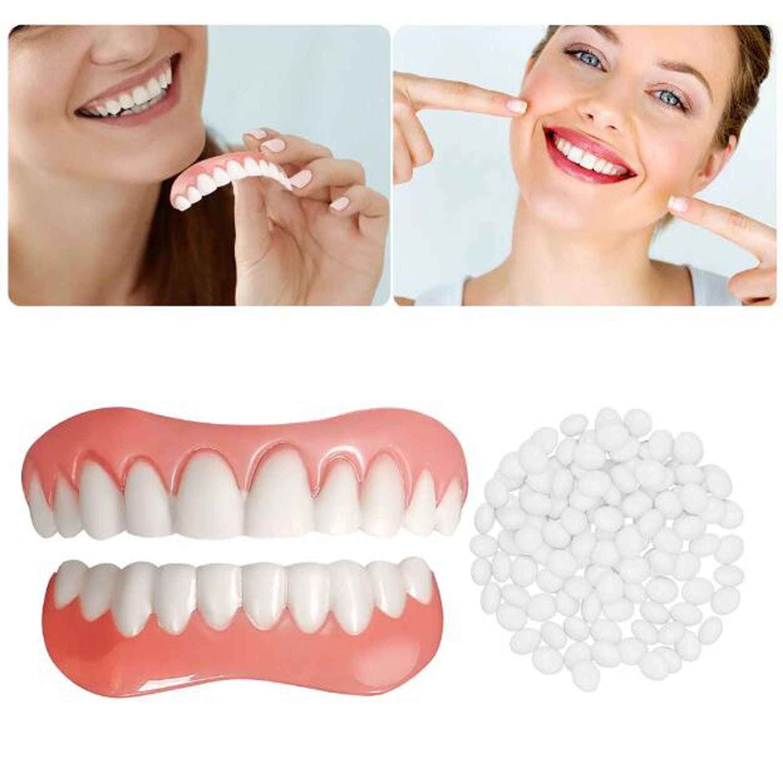 Caps for Teeth Thermal Fitting Beads Teeth Veneer Cosmetic Teeth Natural Shade Fix Confident 2Pcs Mouth from Dentures (White, One Size)