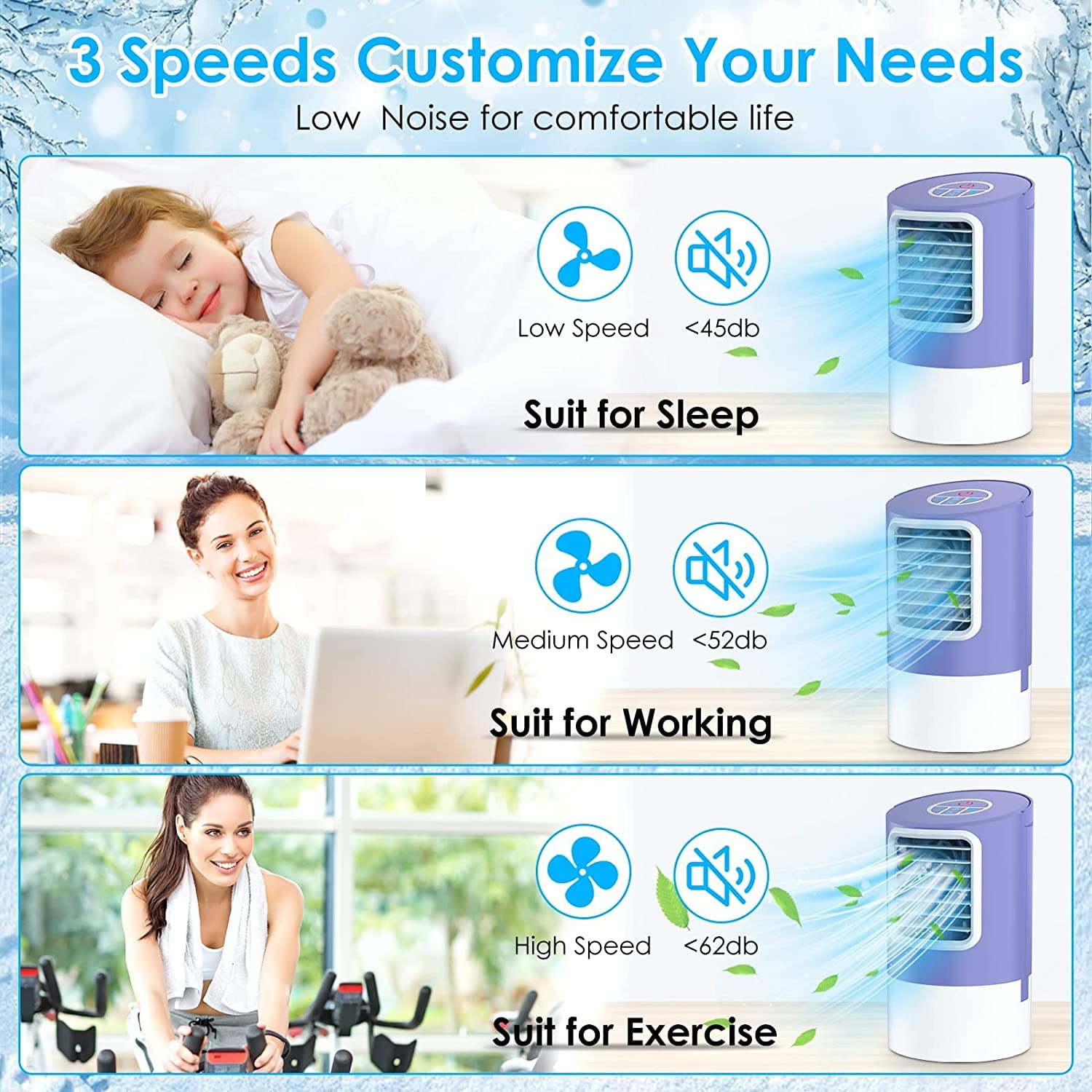 Personal Air Cooler, Portable Air Conditioner Fan, Small Space Evaporative Air Cooler with Timing, 3 Speeds Quiet Humidifier Misting Fan, Desktop Cooling Fan for Room, Home, Office, Dorm