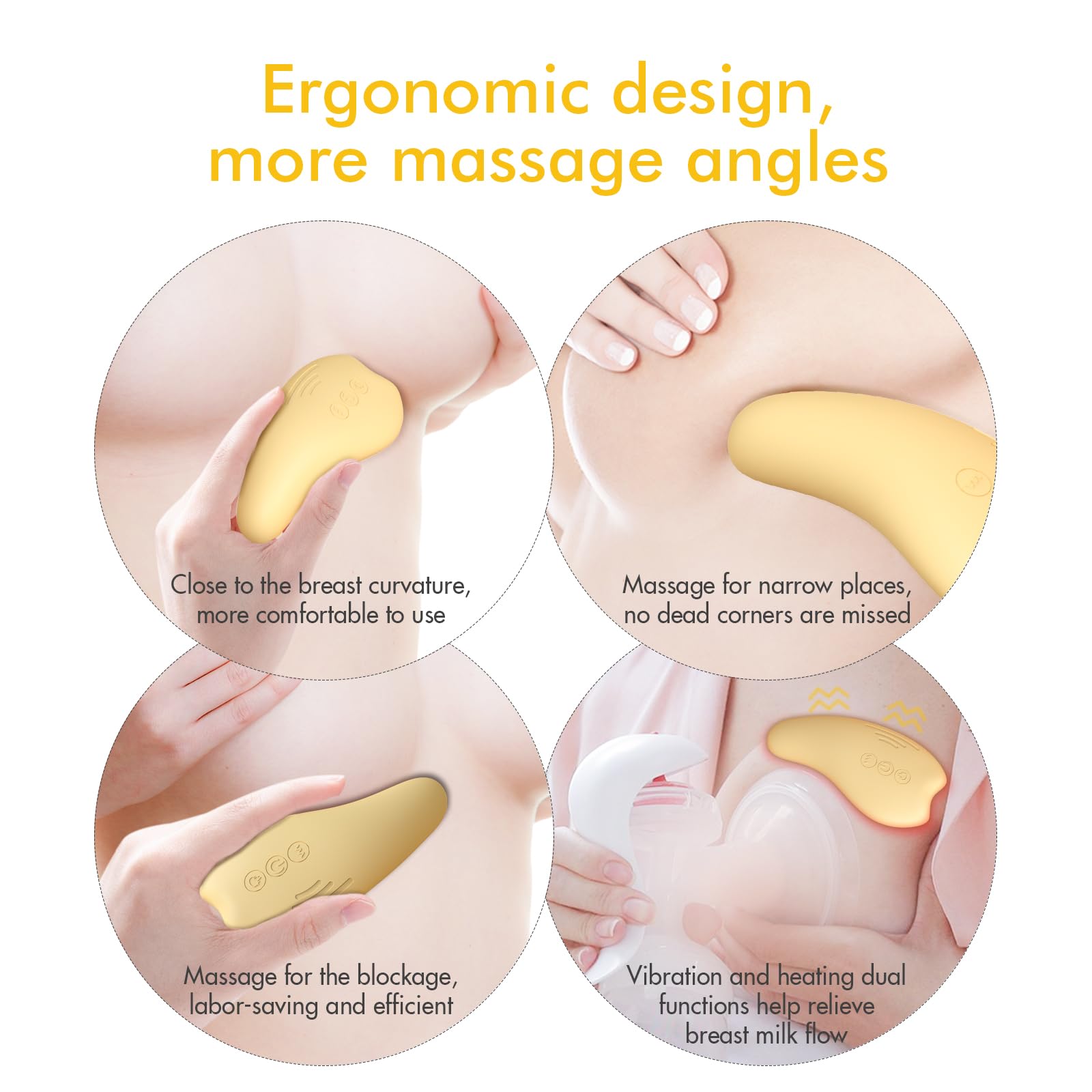 Breast Massager Warming Lactation Compress Breastfeeding: Mastiti Clogged Duct Engorgement Relief - Vibrant & Warmer Waterproof Heating Milk Warmer Breastmilk Pals (Yellow)