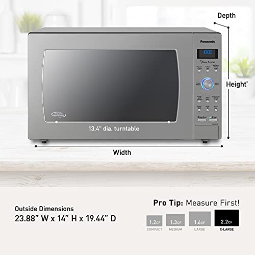 Panasonic Oven with Cyclonic Wave Inverter Technology, 1250W, 2.2 cu.ft. Countertop Microwave with Genius Sensor One-Touch Cooking – NN-SD975S (Stainless Steel/Silver), Stainless
