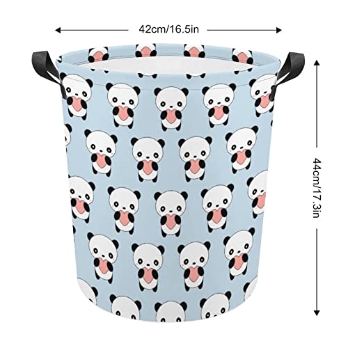 Cute Panda Heart Large Laundry Basket Hamper Bag Washing with Handles for College Dorm Portable