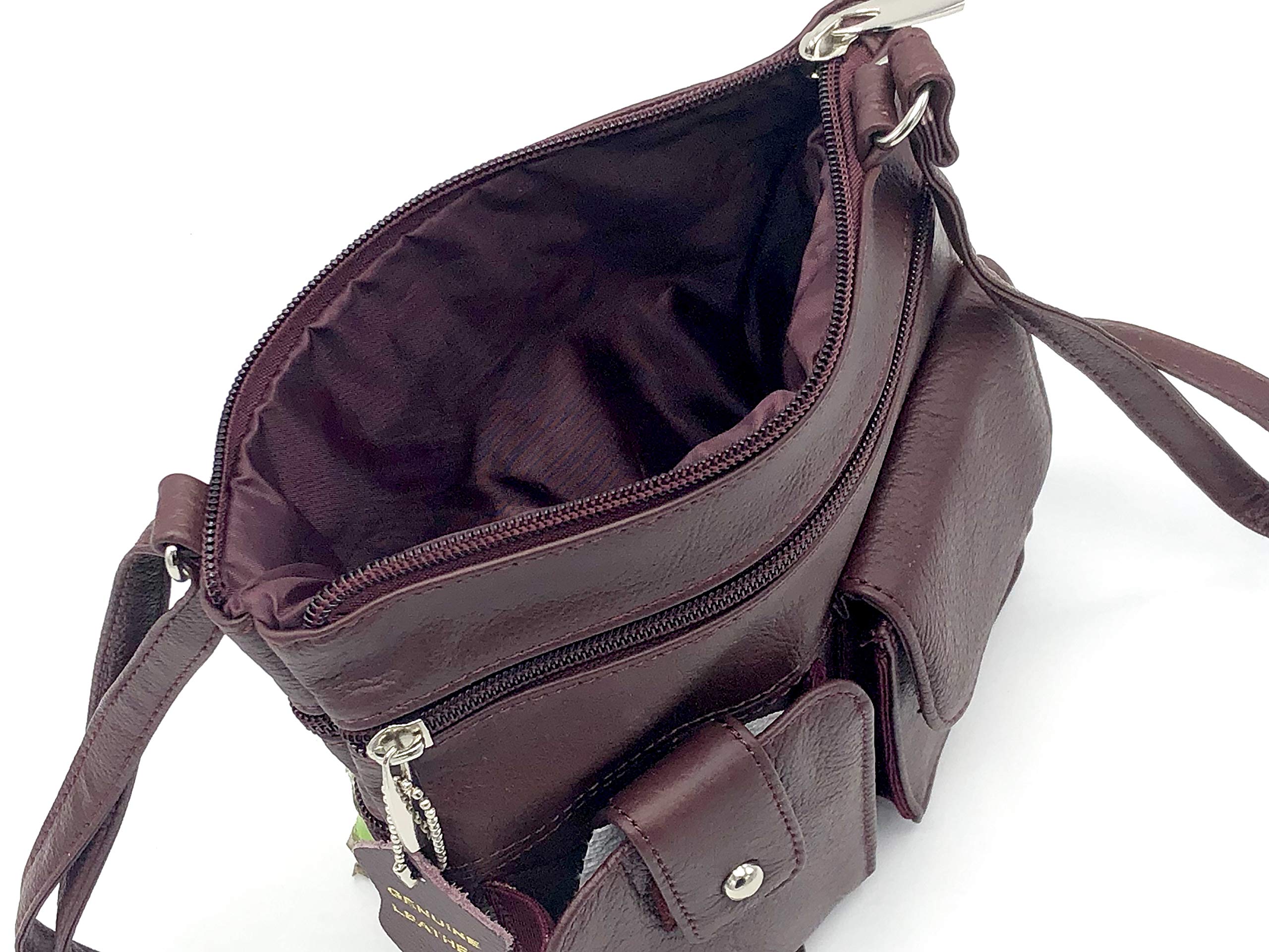 Goson Leather Crossbody Mini Purse Organizer Travel Bag - Hand Crafted Brown Cowhide Leather Purse