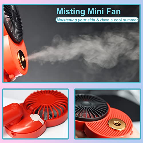 LACOVIA Cute Mickey Misting Mini Fan, Handheld Portable USB Rechargeable Fan with 3 Adjustable Speeds, Foldable Personal Fan For Travelling(White)