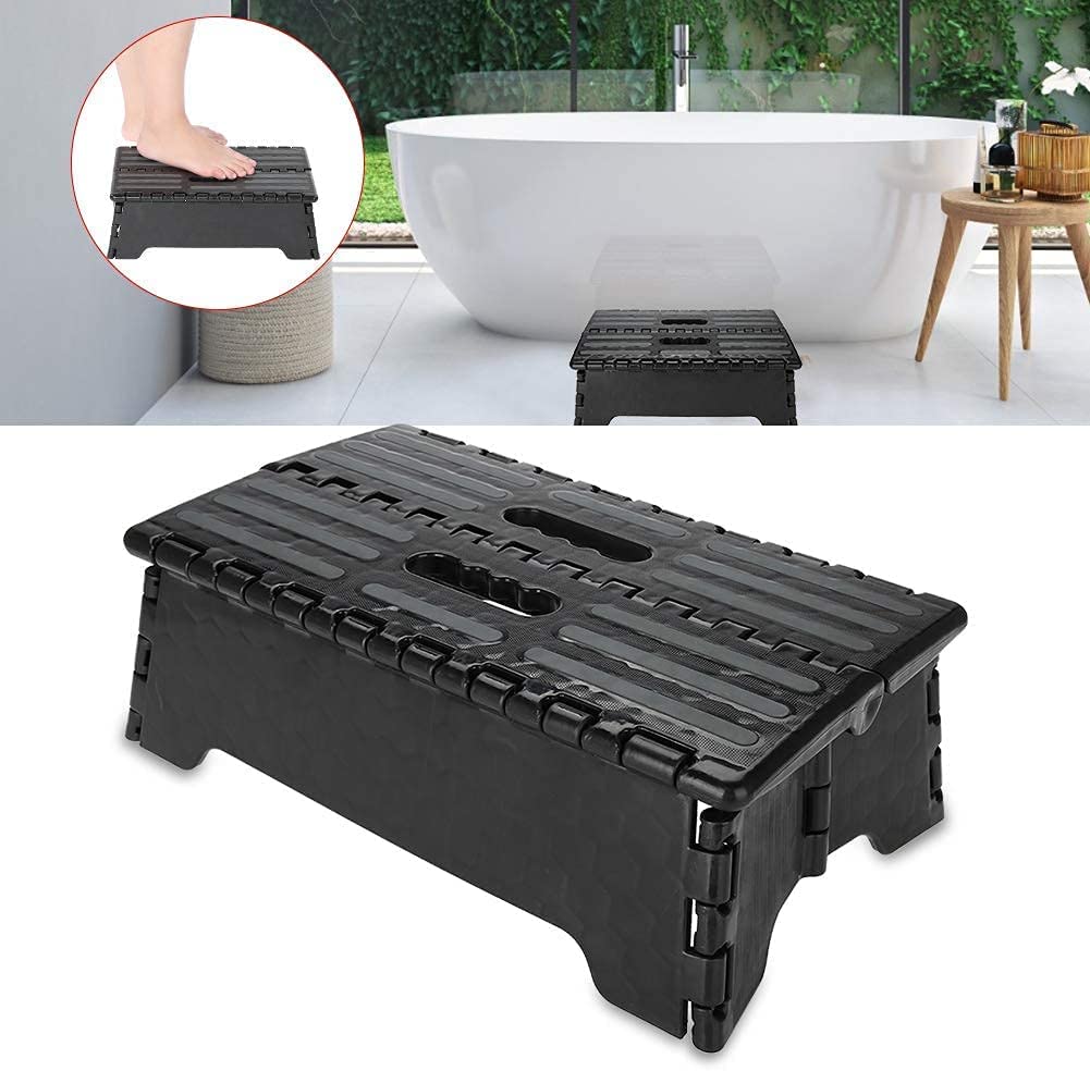 Folding Step Stool, Plastic Portable Black Step Ladder One Step Ladder Lightweight Step Chair Ladder for Elderly Pregnant Bathroom Travel Use, Holds to 150kg, 14.9 * 8.5 * 5.1