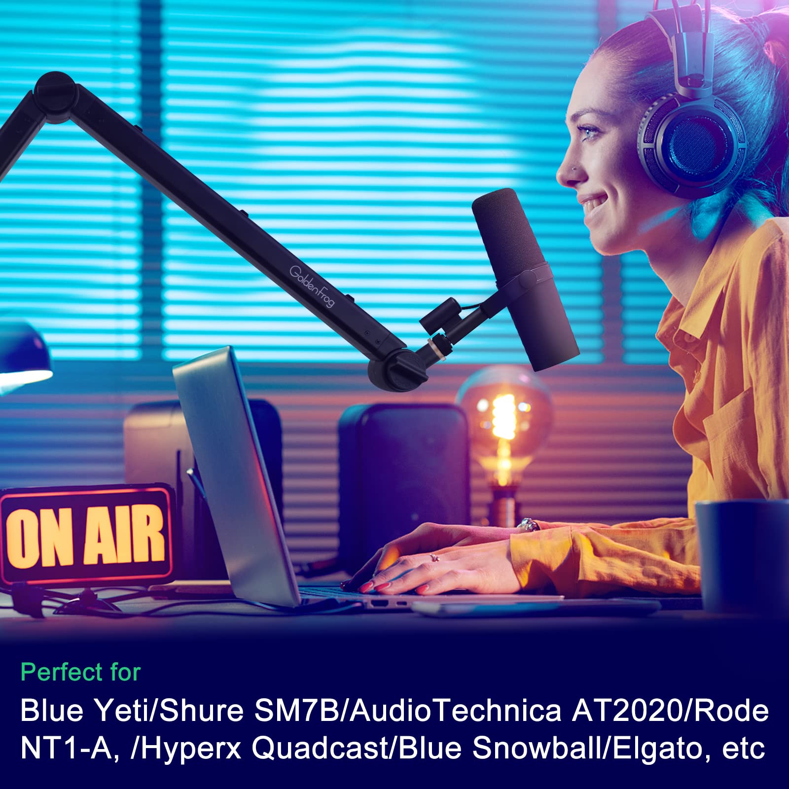Boom Arm Mic Stand Compatible for Shure SM7B/MV7,Cable Hidden Stainless Professional Heavy-Duty Design, 360° Rotatable