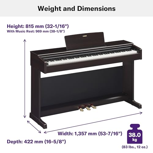 Yamaha Arius, 88-Key Weighted Action Digital Aspiring Musicians, CFX Concert Grand Piano Voice, 3-Pedal Unit, Bench Included, Classic Upright Design, Black, (YDP145B)