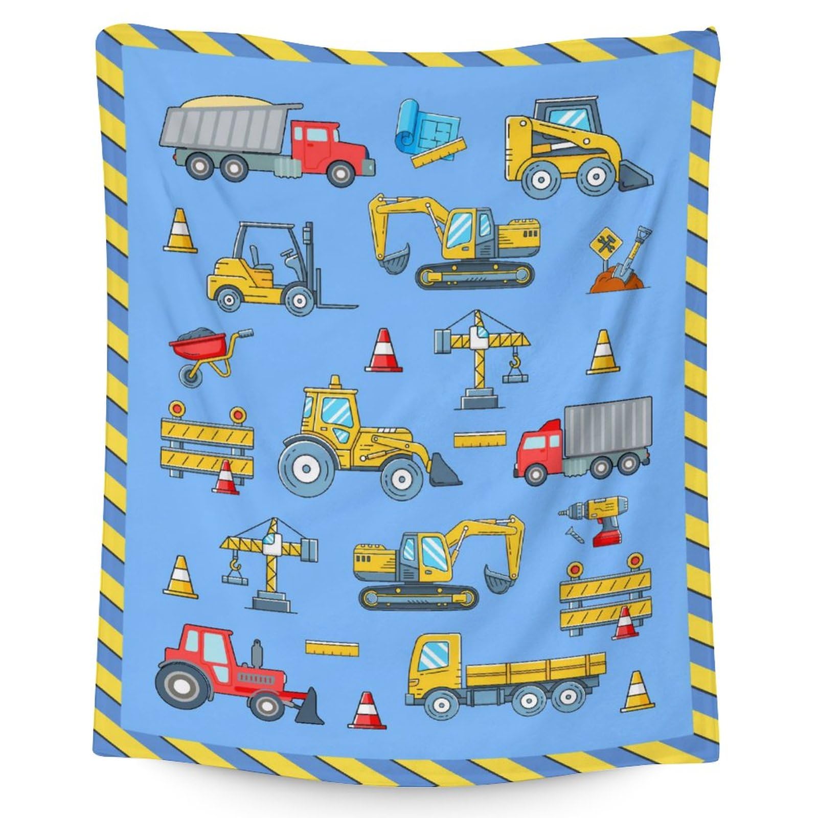 Construction Truck Blanket Gift - 40 x 50 Inches Cute Excavator Throw Blanket for Trucks Lovers, Kids, Boys & Men - Blue Soft Fuzzy Blankets for Bed, Couch & Travel